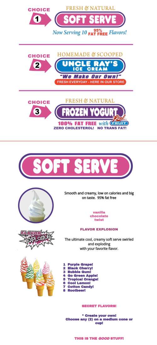 Uncle Ray's Dairyland menu in Fenton, Michigan, USA