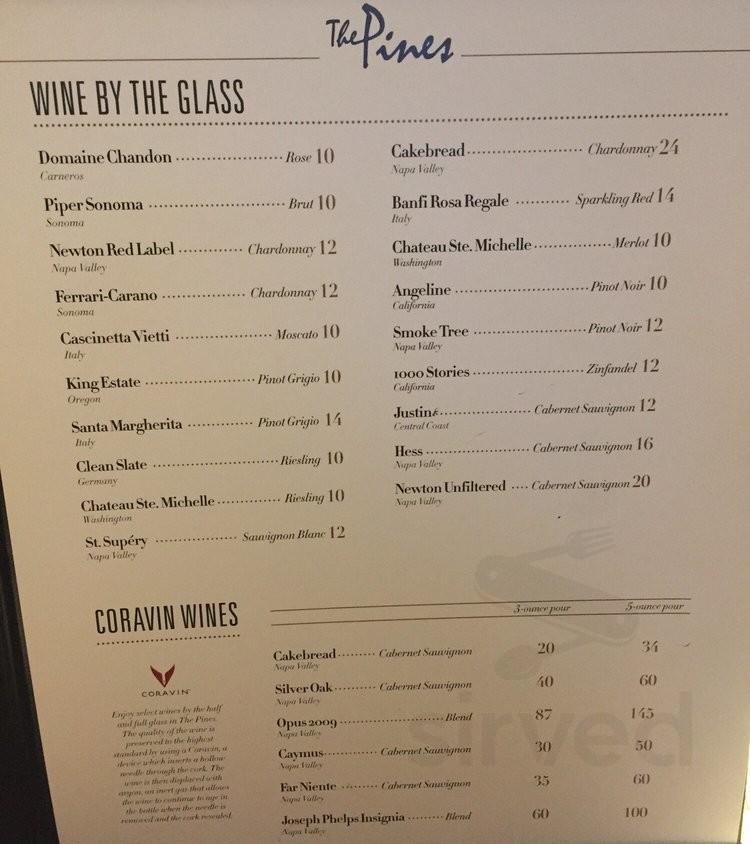 The Pines Modern Steakhouse menu in Highland, California, USA