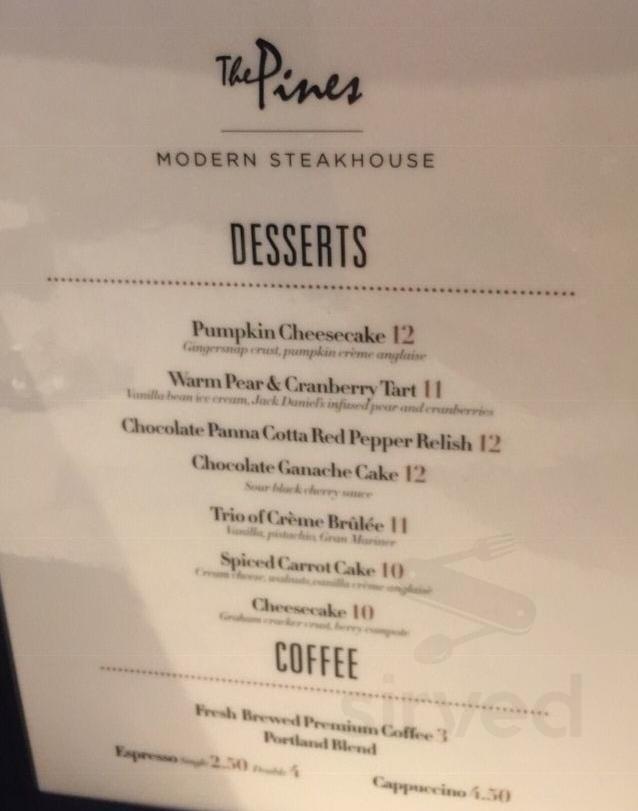 The Pines Modern Steakhouse menu in Highland, California, USA