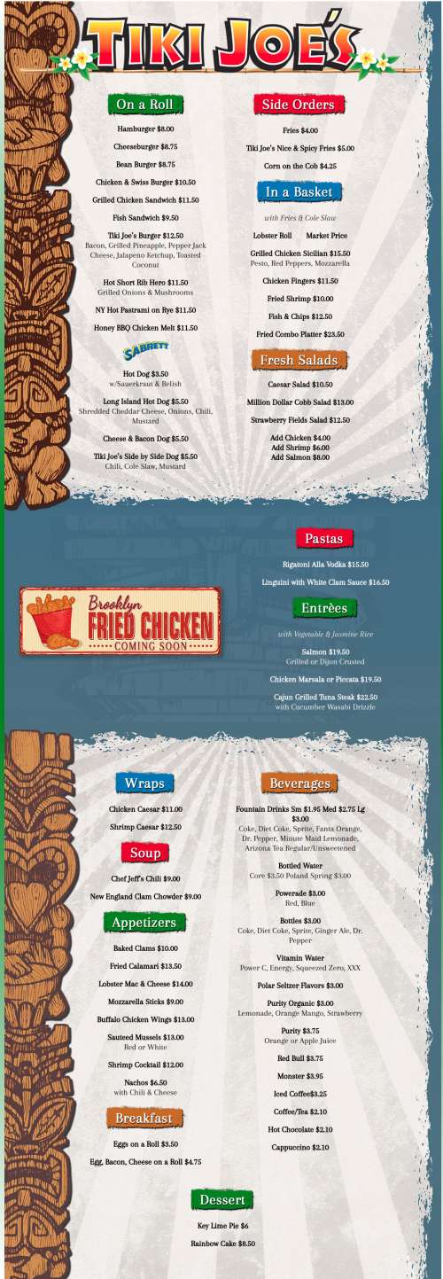 Tiki Joe's Smith Point menu in Shirley, New York, USA