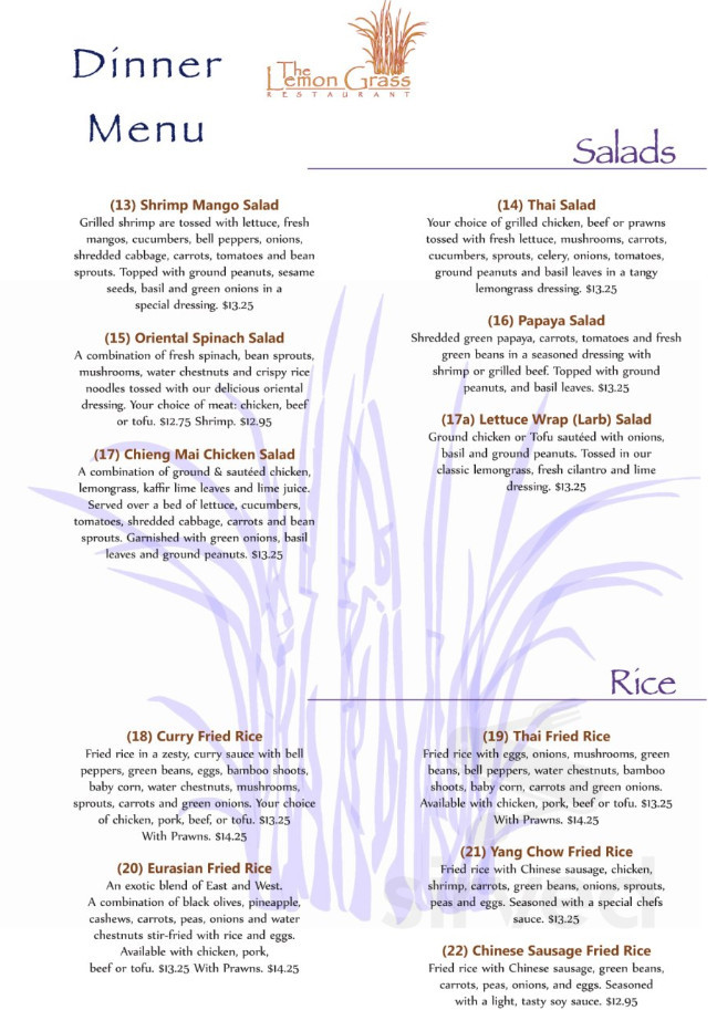 Lemon Grass Restaurant Lacey Menus In Lacey Washington United States