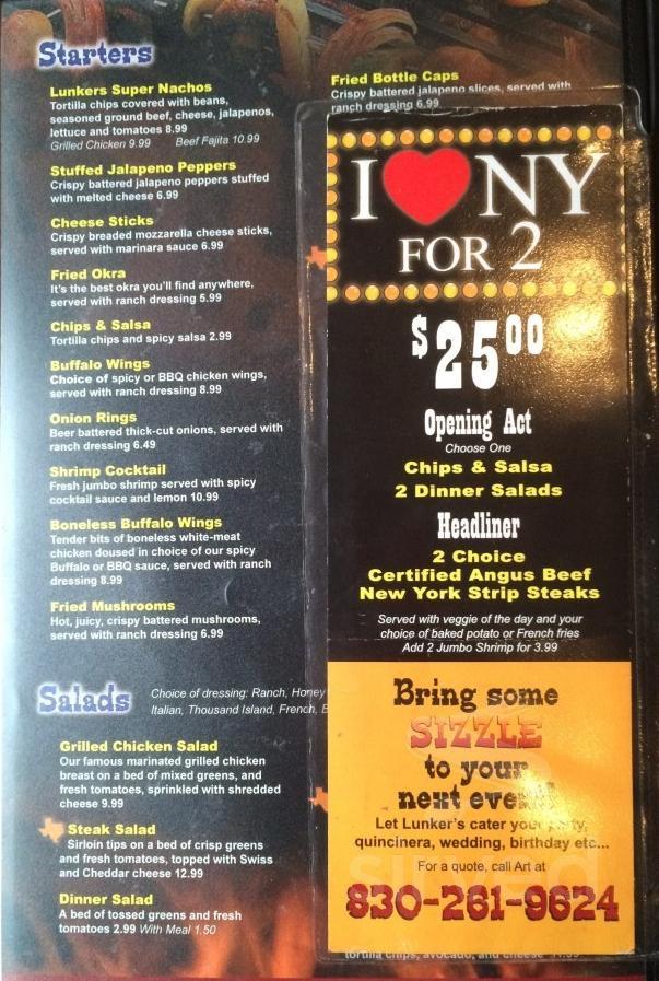 Lunkers Grill & BAR menus in Uvalde, Texas, United States