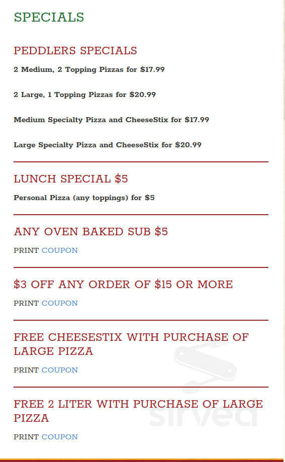 Pizza Peddlers menu in Noble, Oklahoma, USA