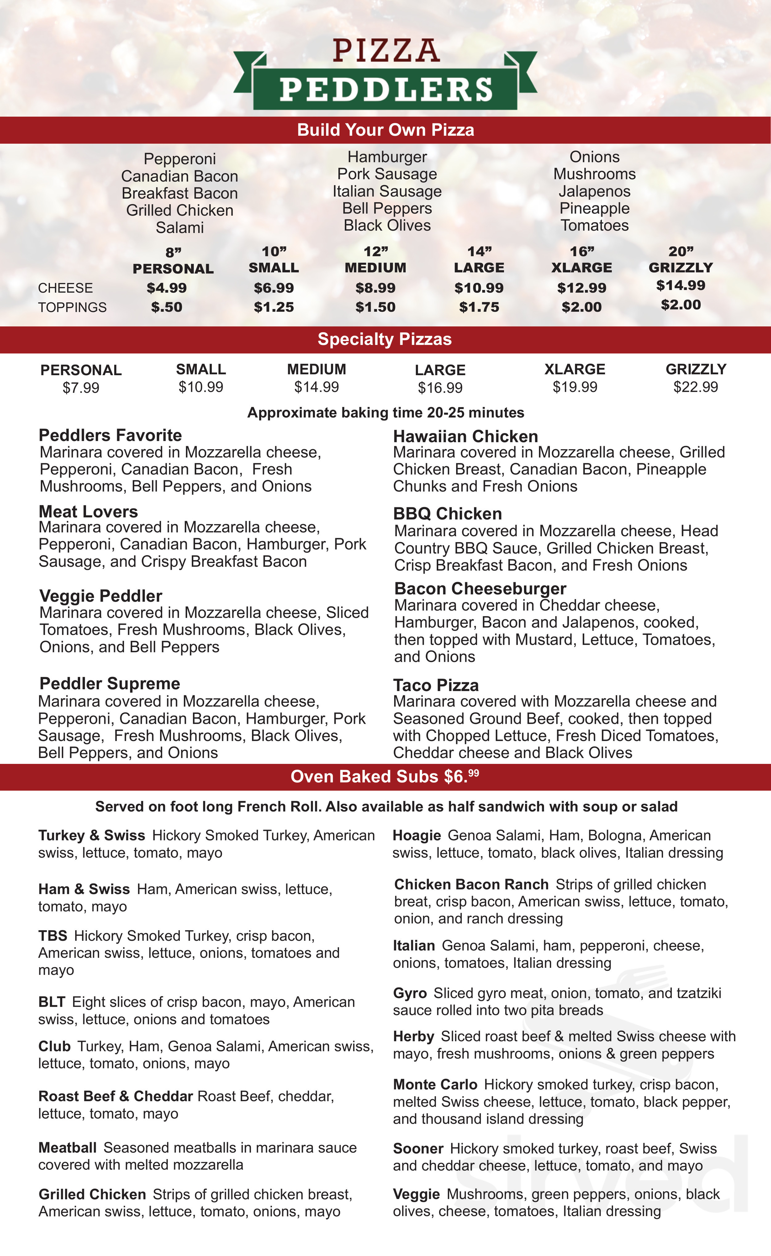 Pizza Peddlers menu in Noble, Oklahoma, USA