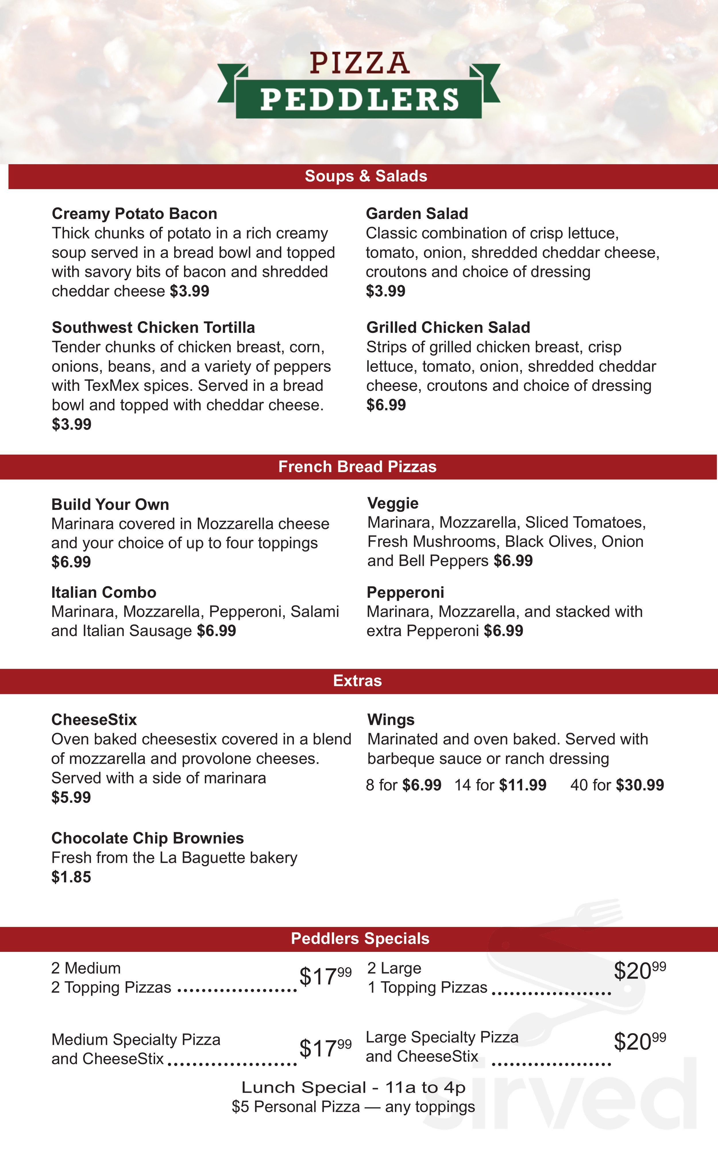 Pizza Peddlers menu in Noble, Oklahoma, USA