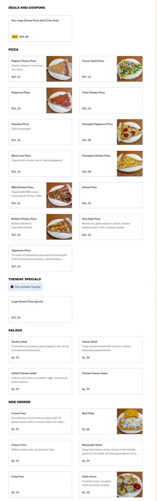 Pizza Bell menu in Brooklyn, New York, USA