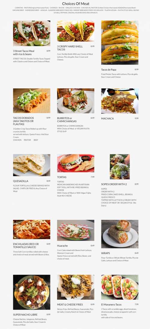 El Taco Chico menu in Oak Park, California, USA