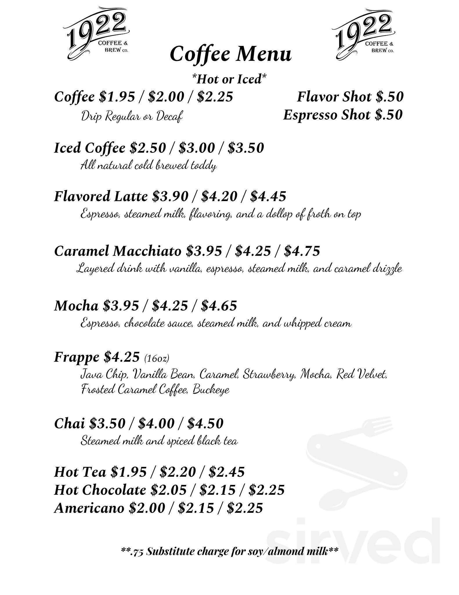 1922 Coffee And Brew menus in Painesville, Ohio, United States