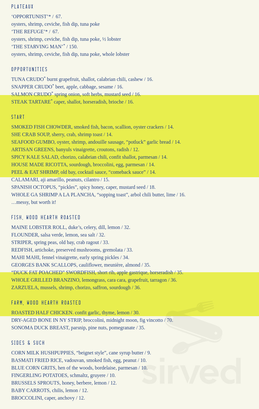 Menu for The Optimist in Atlanta, GA | Sirved