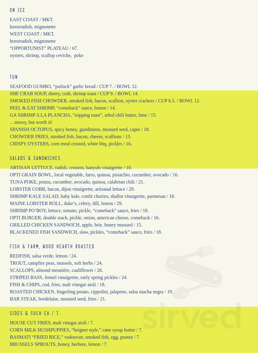 Menu for The Optimist in Atlanta, GA | Sirved