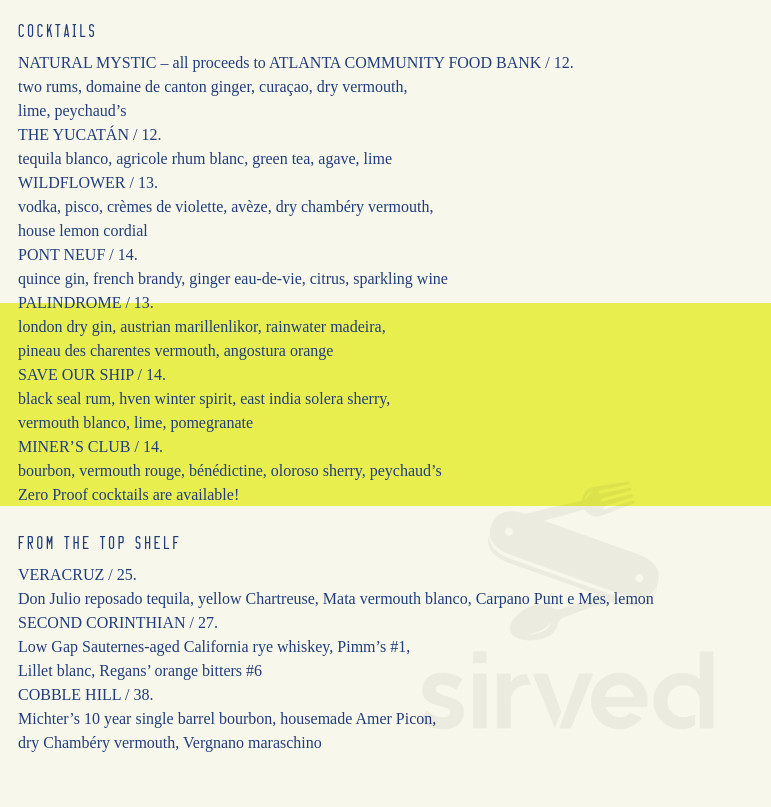 Menu for The Optimist in Atlanta, GA | Sirved