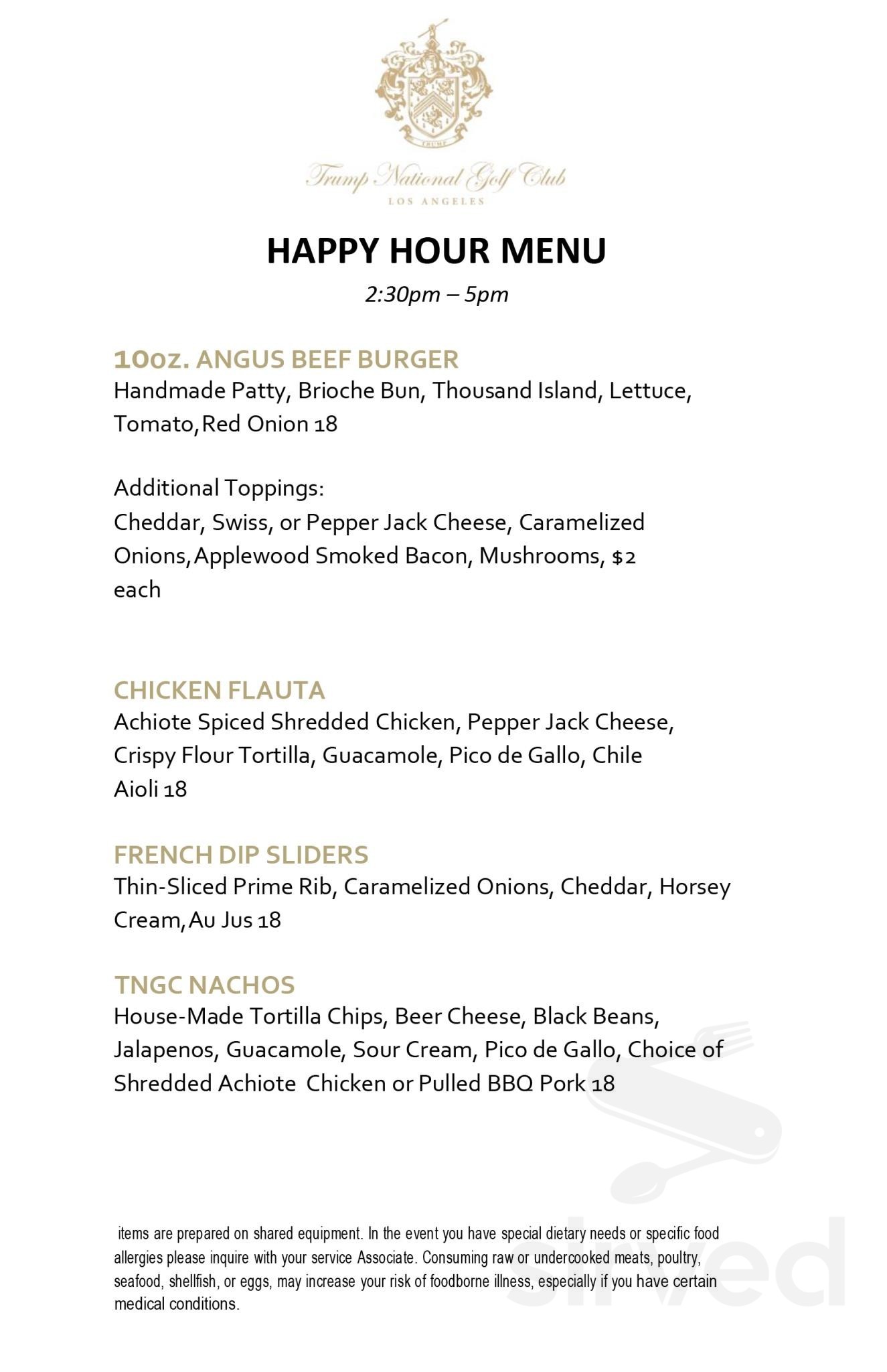 Trump National Golf Club Los Angeles menu in Rancho Palos Verdes ...