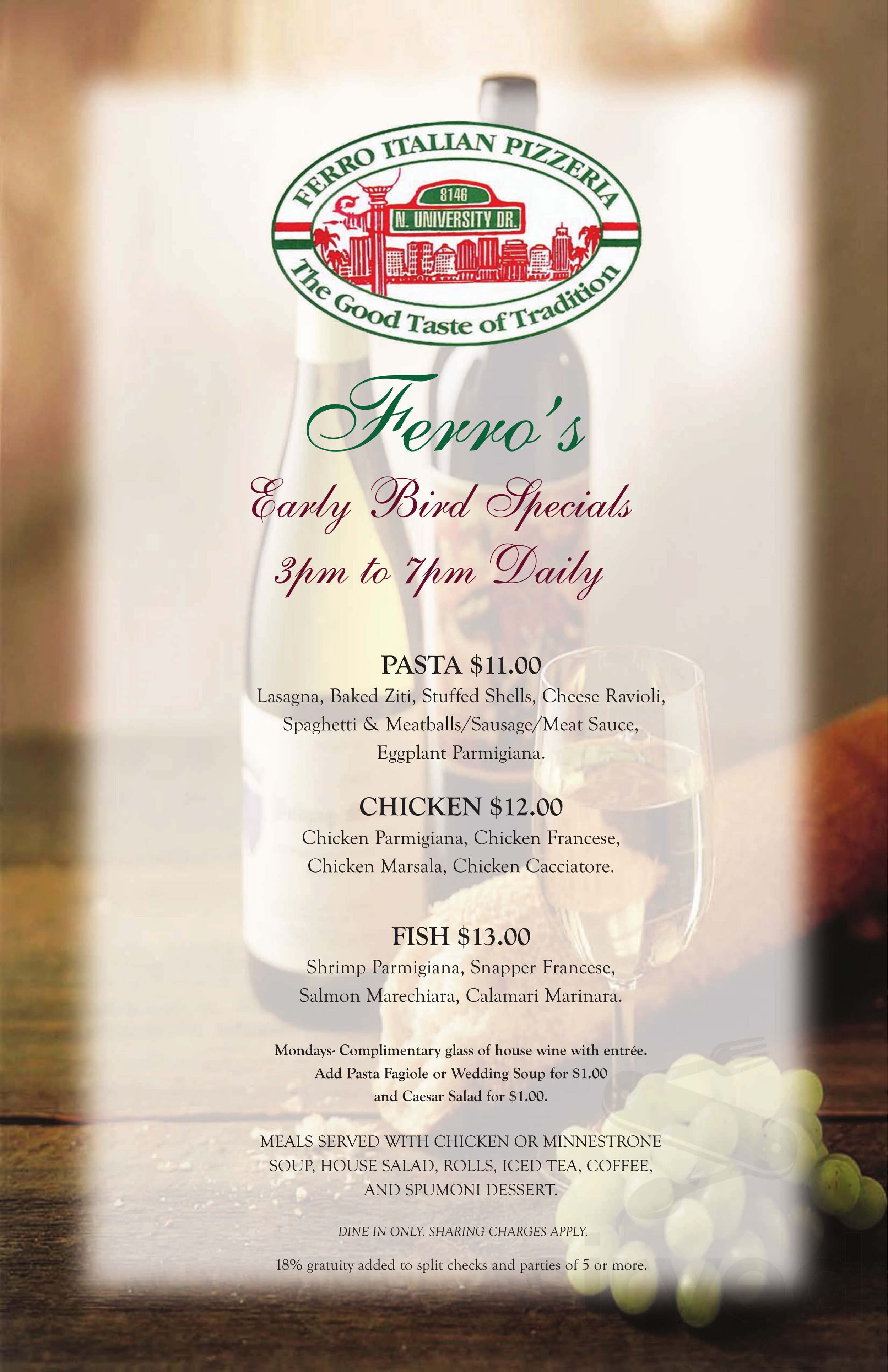 Ferro Pizza and Restaurant menu in Tamarac, Florida, USA