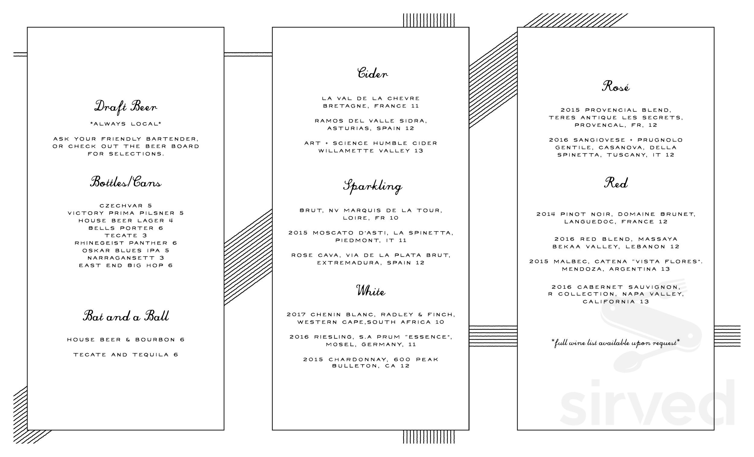 Menu - Pittsburgh PA's Whitfield | Sirved