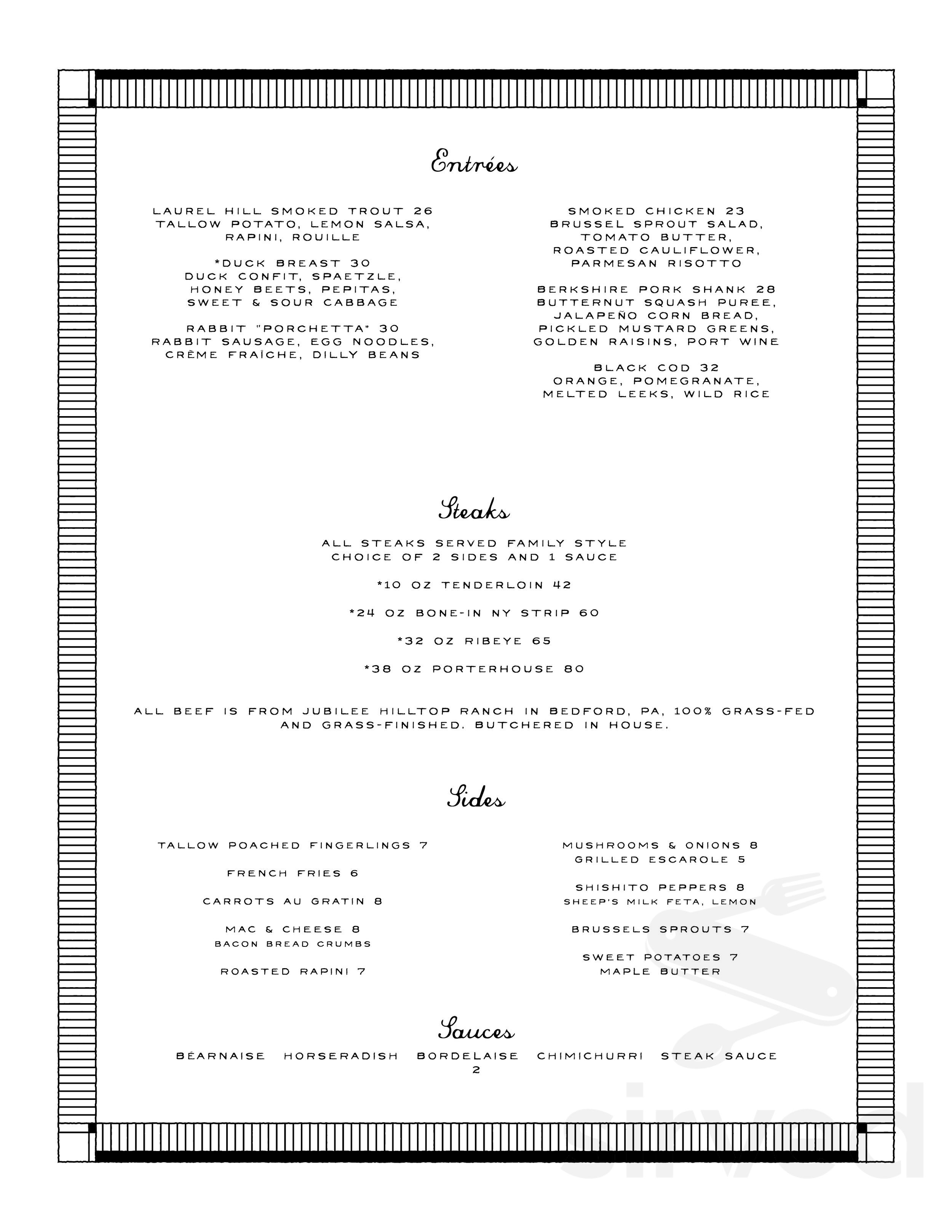 Menu - Pittsburgh PA's Whitfield | Sirved