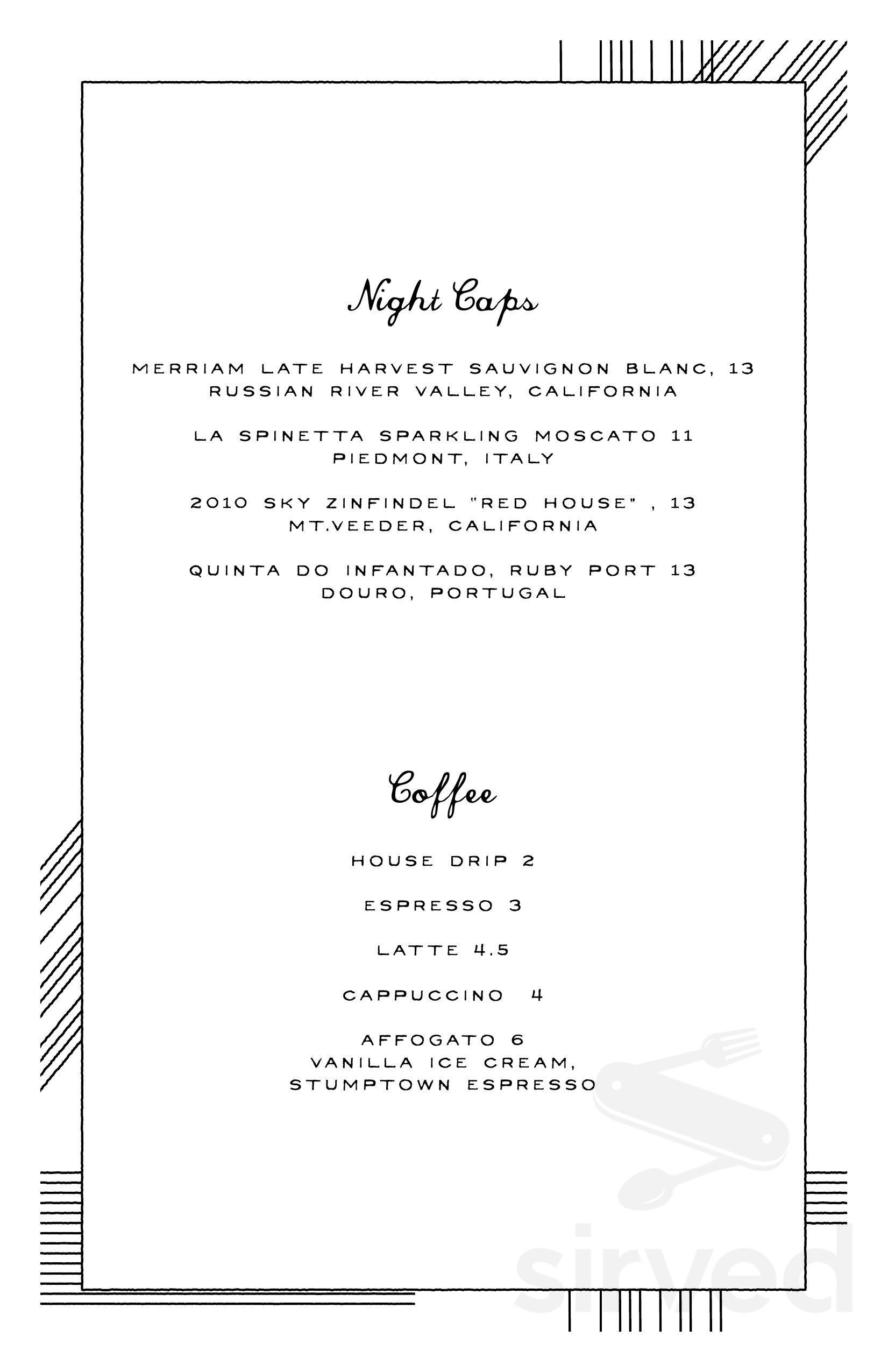 Menu - Pittsburgh PA's Whitfield | Sirved