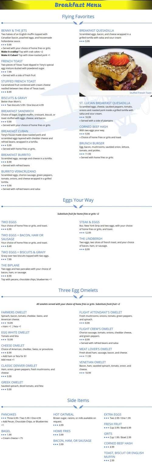 Suncoast Cafe menu in Venice, Florida, USA