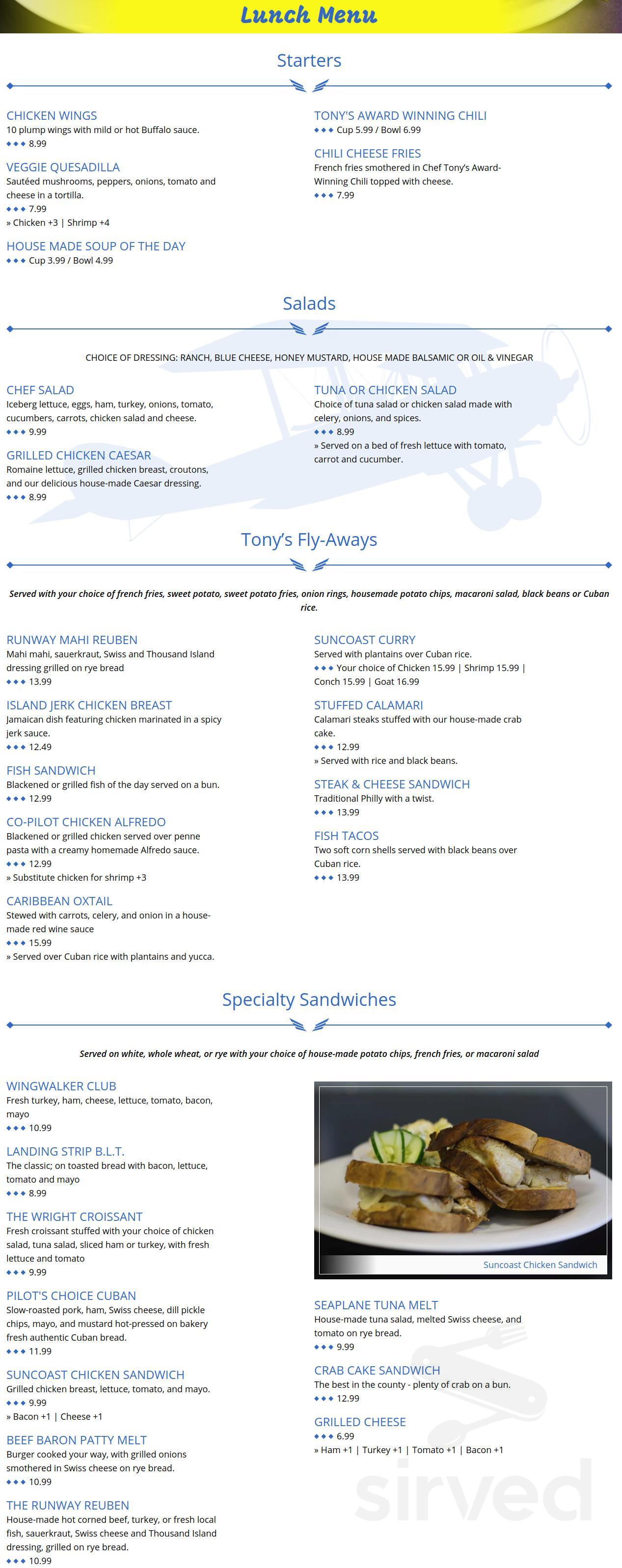 Suncoast Cafe menu in Venice, Florida, USA