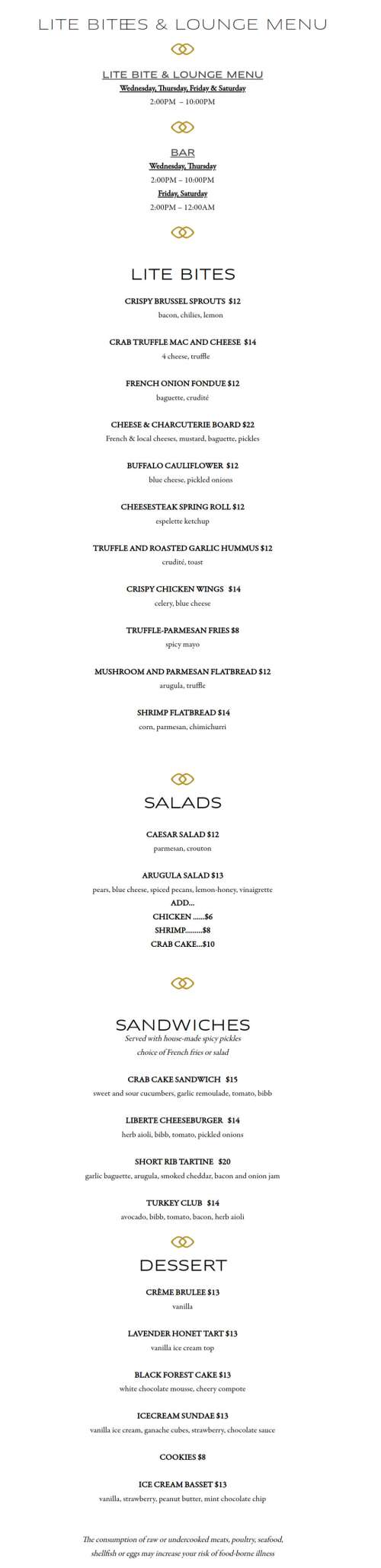 Chez Colette menu in Philadelphia, Pennsylvania, USA