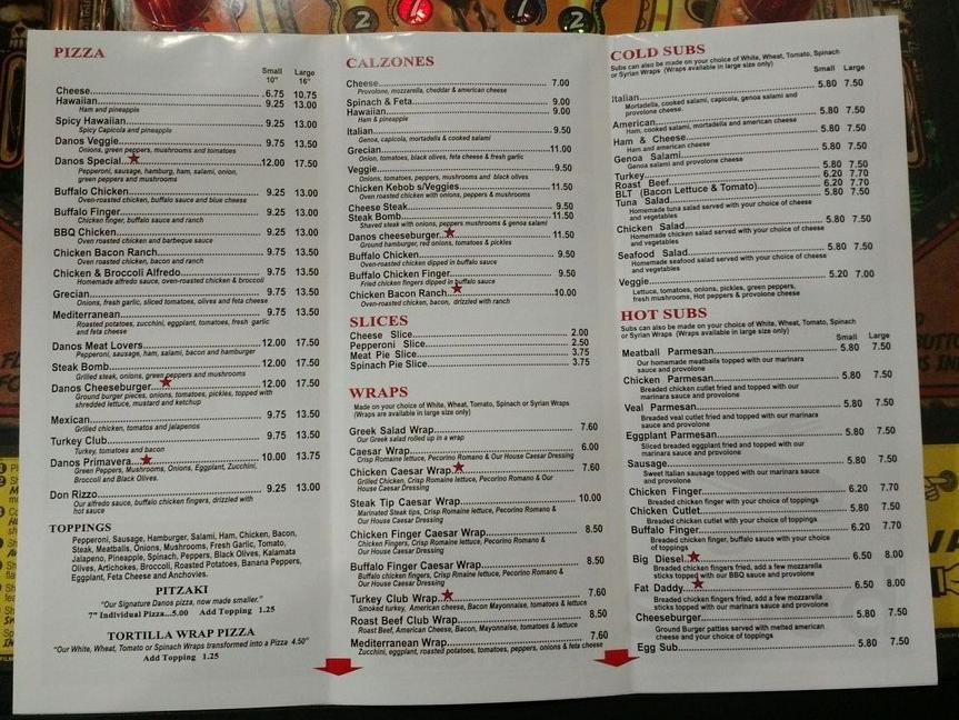 Menu for Danos Pizza & Subs in Plaistow, NH | Sirved
