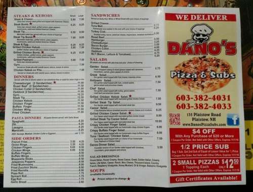 Danos Pizza & Subs menu in Plaistow, New Hampshire, USA