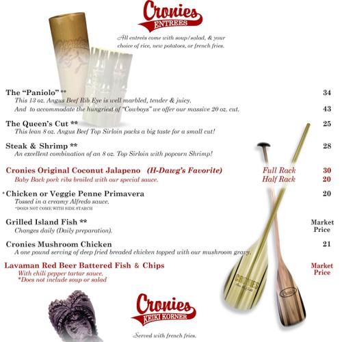 Cronies Bar & Grill menu in Hilo, Hawaii, USA