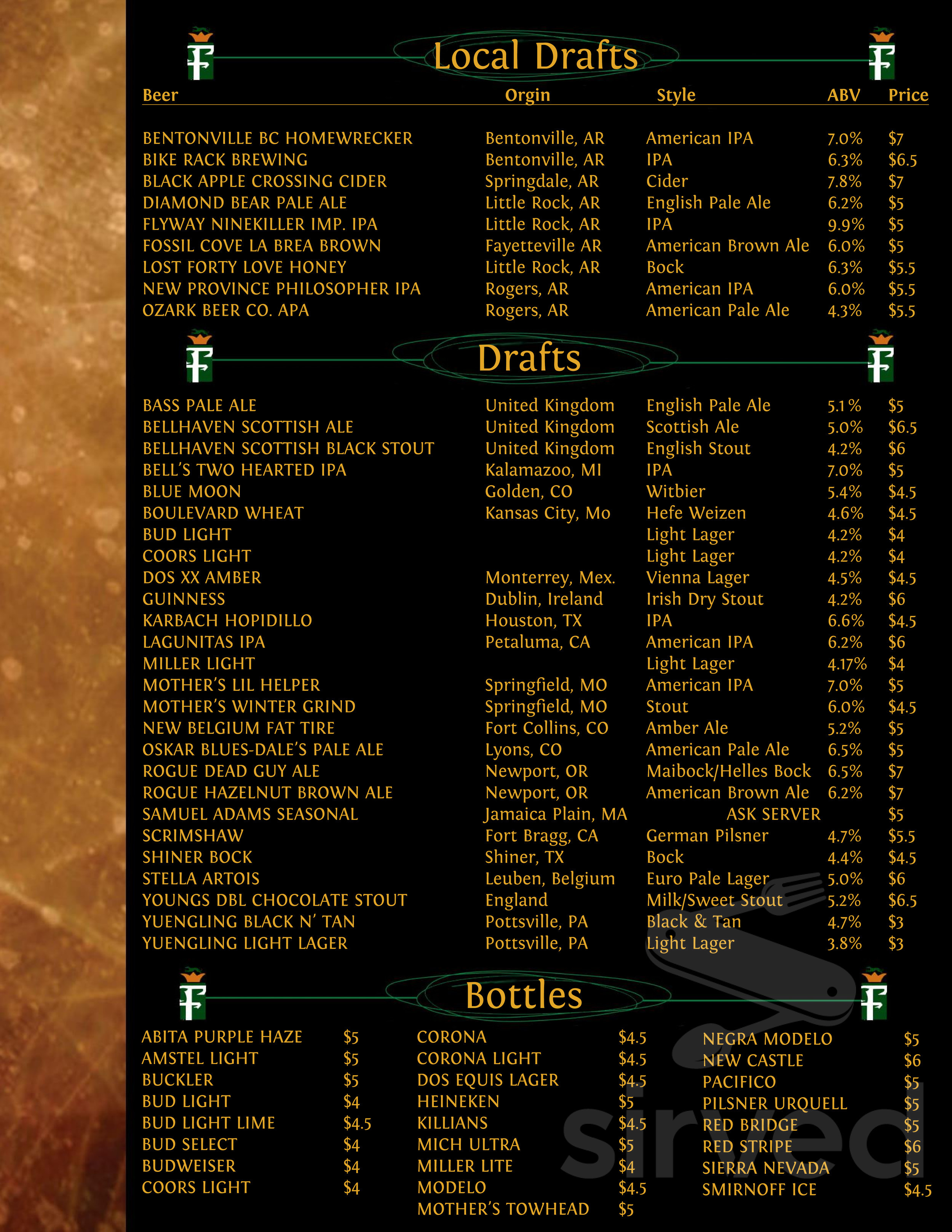 Farrell's Lounge Bar & Grill menu in Fayetteville, Arkansas, USA