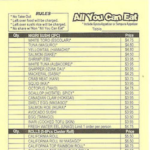 Mido Sushi menu in Chandler, Arizona, USA