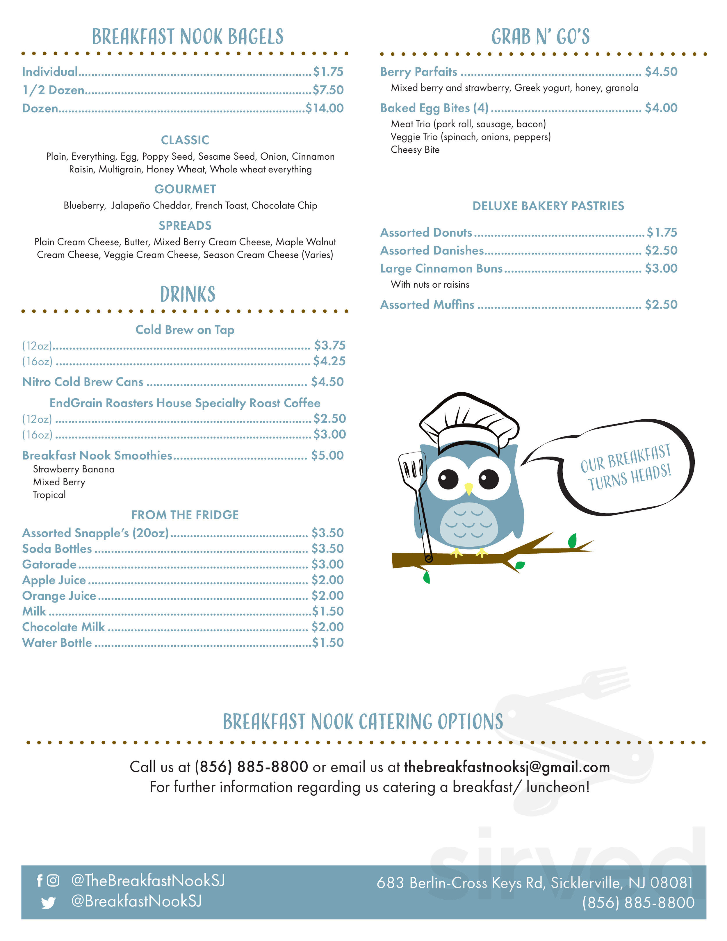 The Breakfast Nook menu in Sicklerville, New Jersey, USA