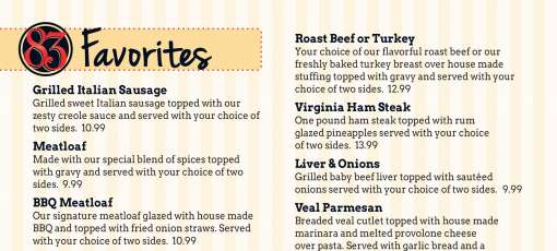 Menu for 83 Diner - York, PA | Sirved