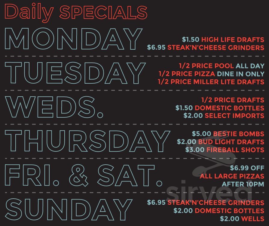 Jupiter's Pizzeria & Billiards menu in Champaign, Illinois, USA