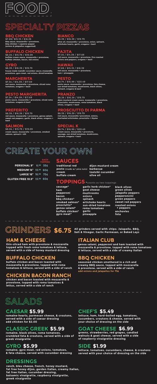 Jupiter's Pizzeria & Billiards menu in Champaign, Illinois, USA