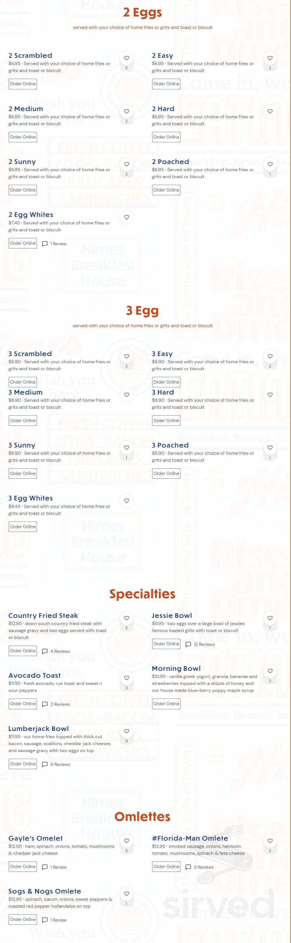 Himes Breakfast House menus in Tampa, Florida, United States