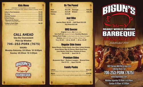 Bigun's Barbeque menu in Talking Rock, Georgia, USA