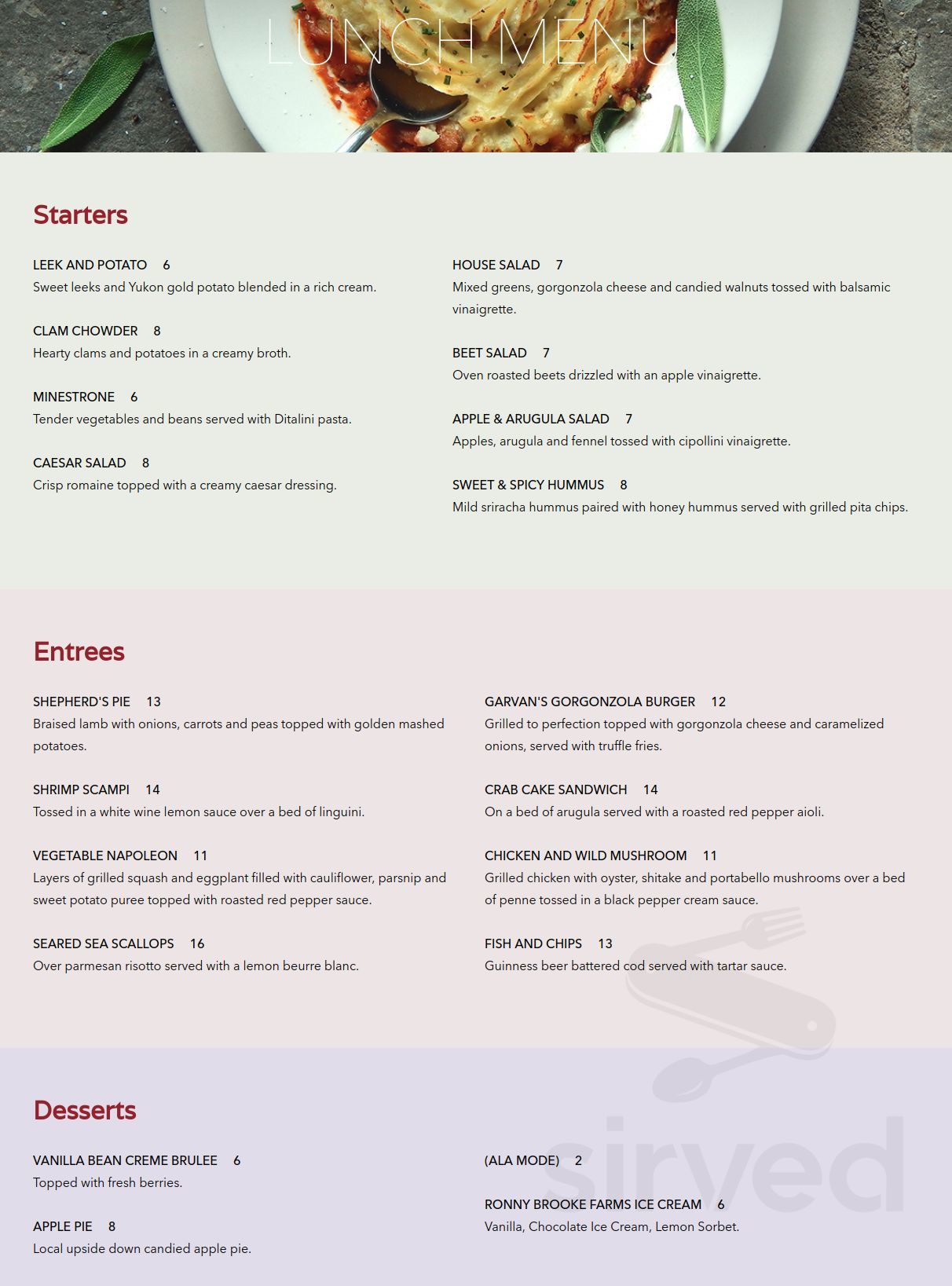 Menu for Garvan's Gastropub in New Paltz, NY | Sirved