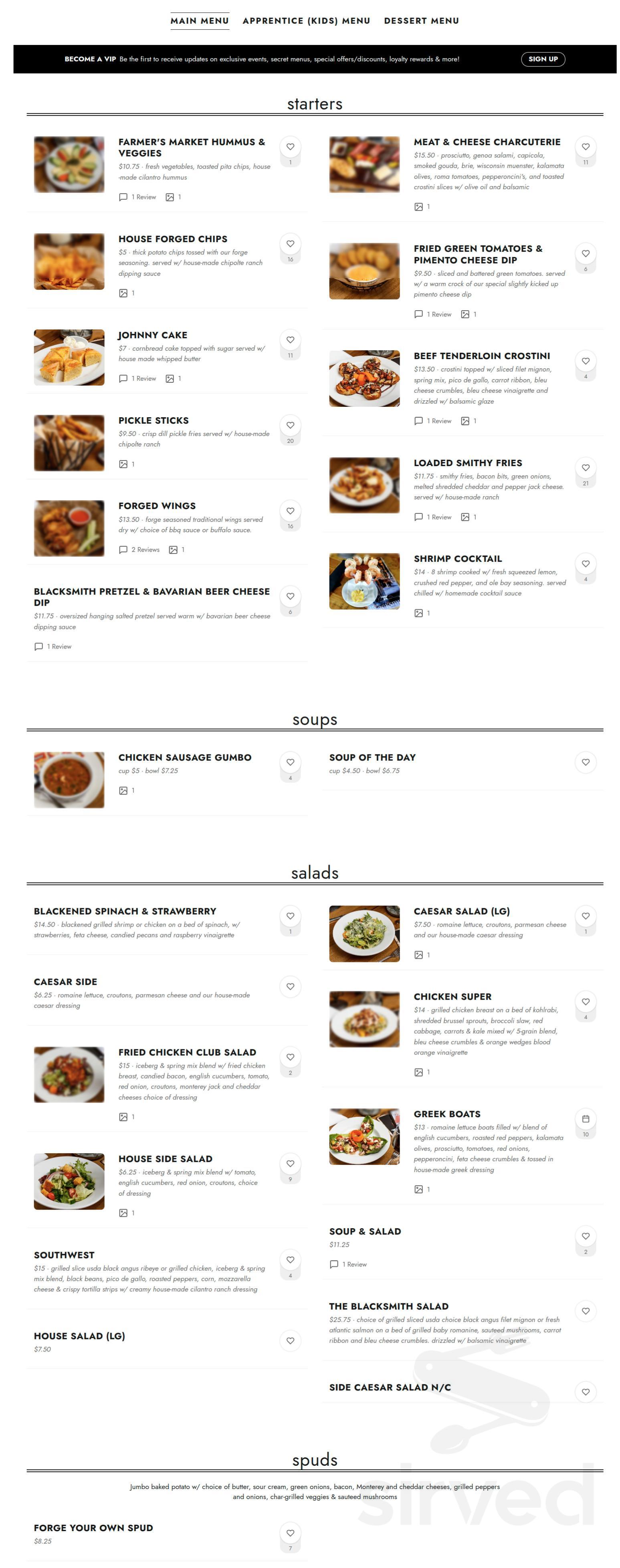 The Blacksmith Restaurant menu in Dyersburg, Tennessee, USA