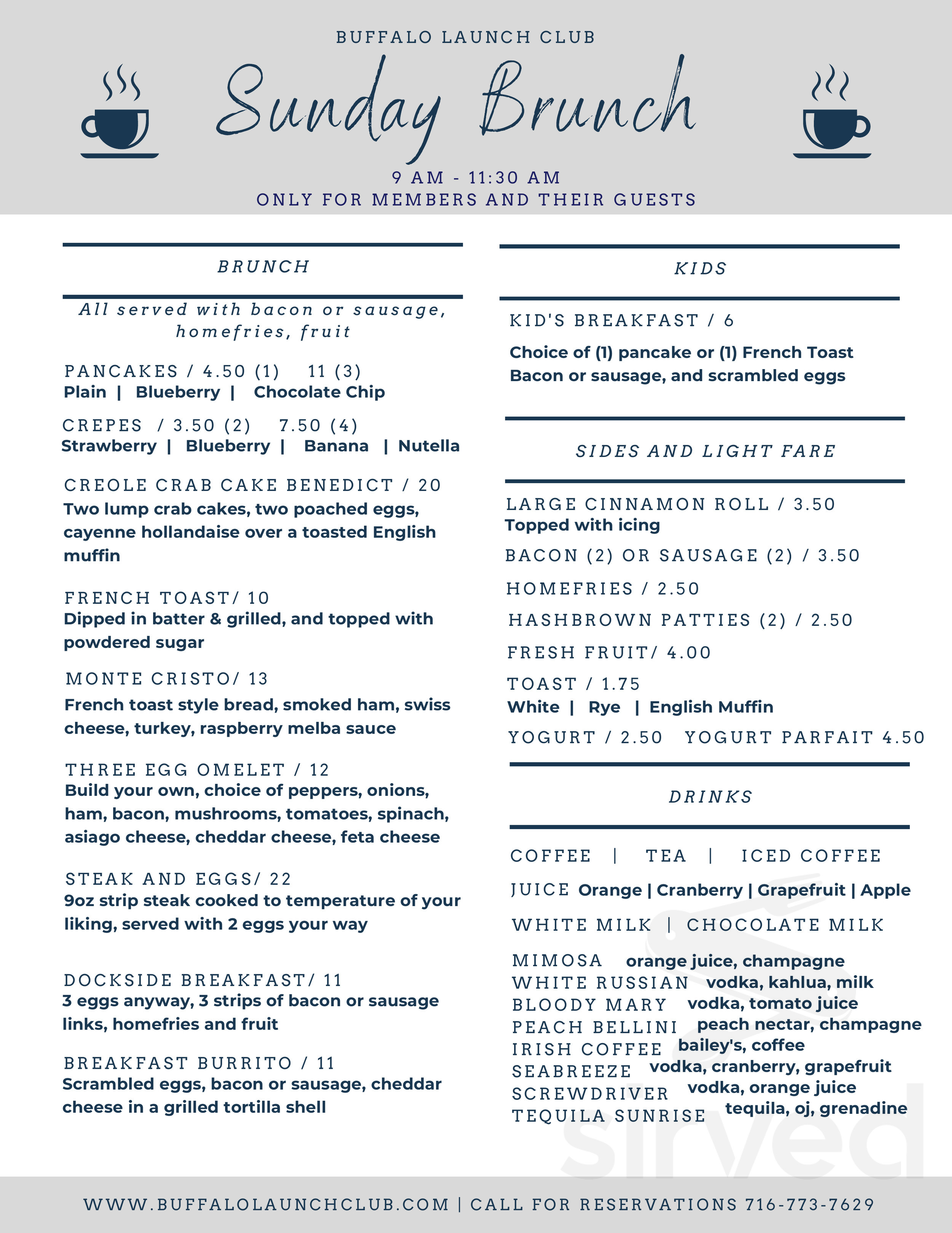 Buffalo Launch Club menu in Grand Island, New York, USA