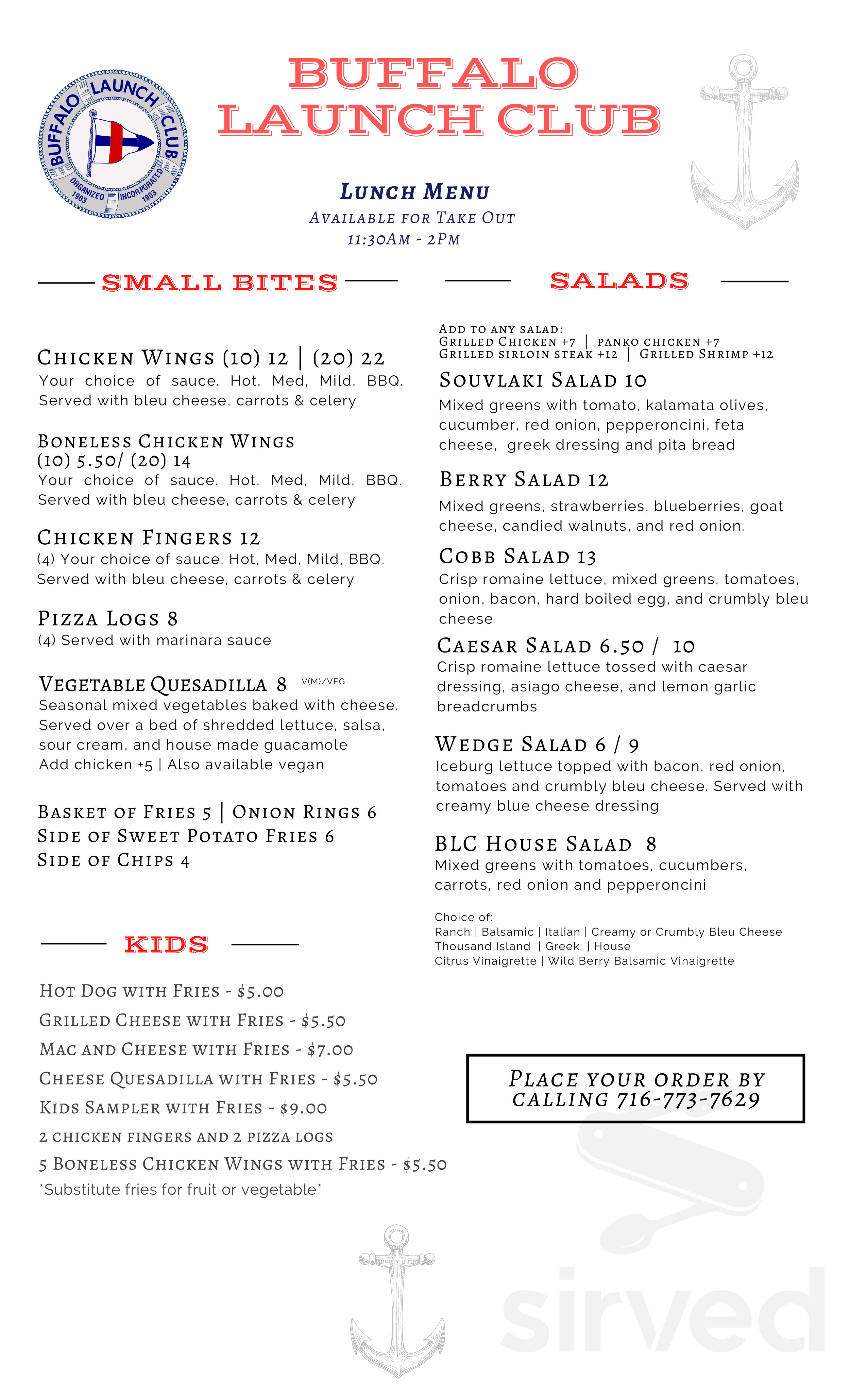 Buffalo Launch Club menu in Grand Island, New York, USA