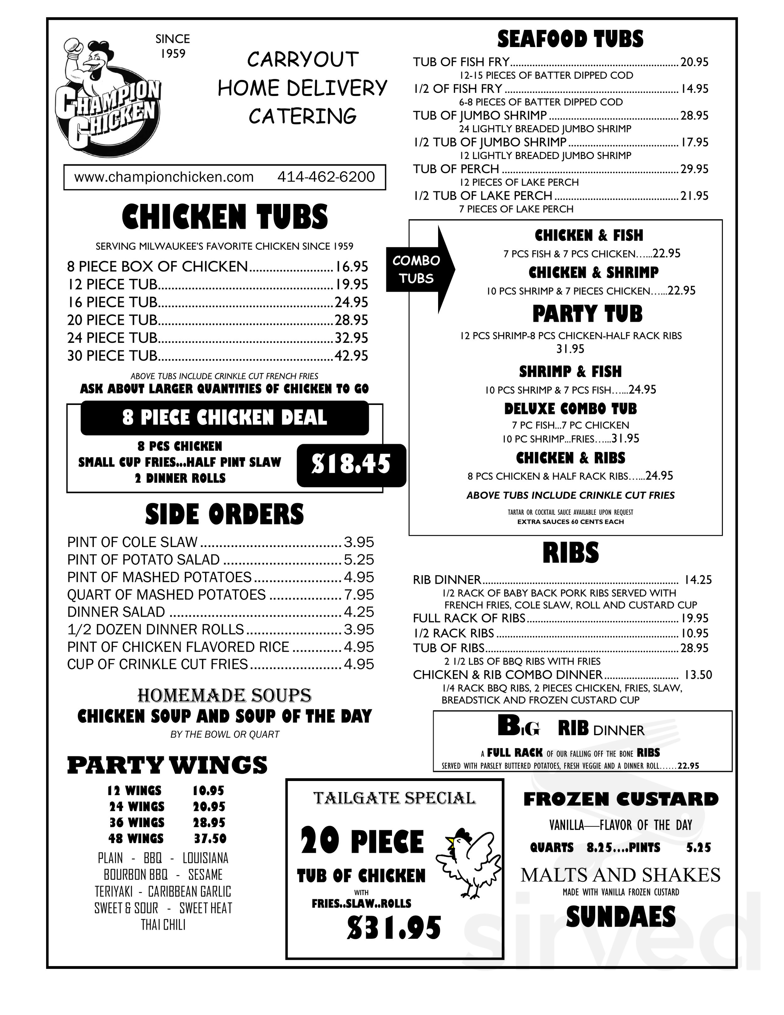 Champion Chicken menu in Milwaukee, Wisconsin, USA