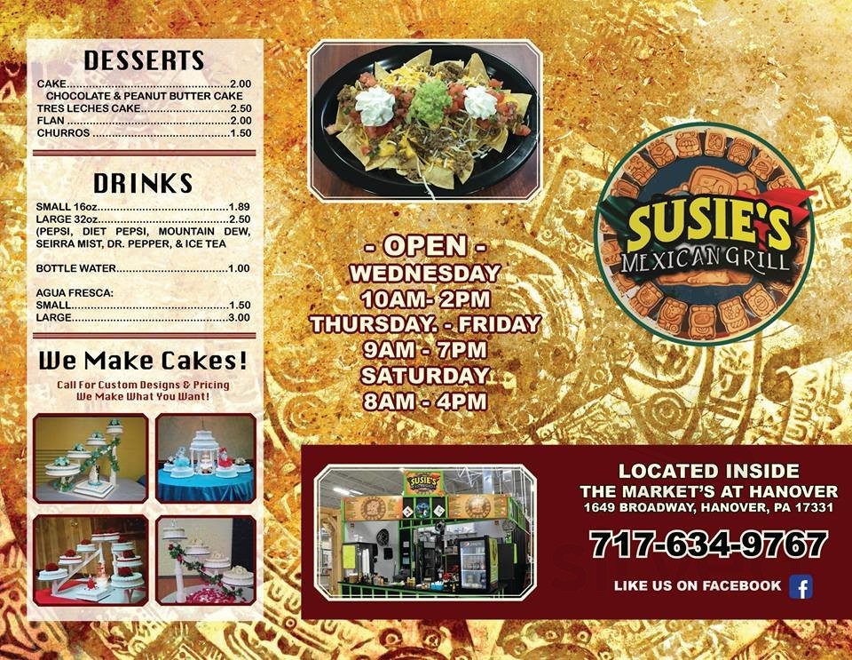 Menu - Hanover PA's Susie`s Mexican Grill | Sirved