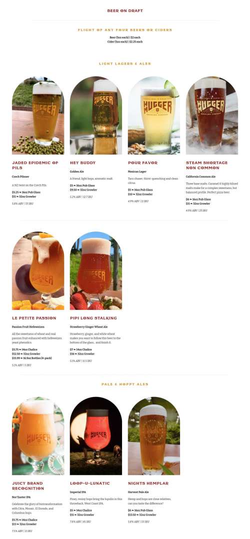 Hugger Mugger Brewing Company menu in Sanford, North Carolina, USA
