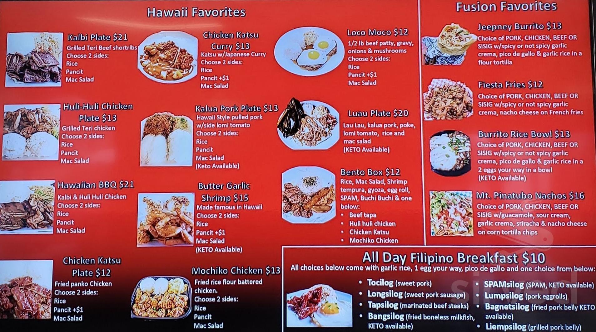 Jeepney Filipino Hawaiian Fusion Food menu in Anchorage, Alaska, USA