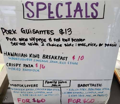 Jeepney Filipino Hawaiian Fusion Food menu in Anchorage, Alaska, USA