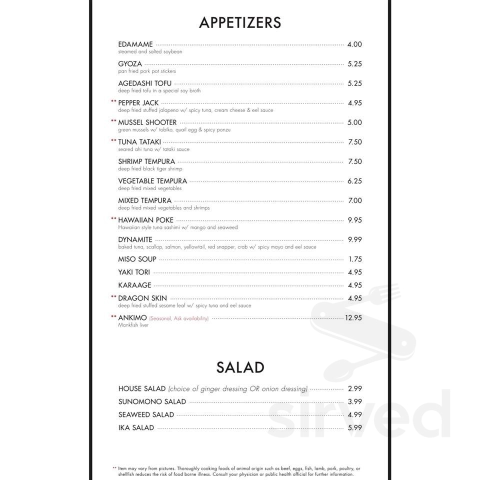 Itto Sushi menu in Salt Lake City, Utah, USA