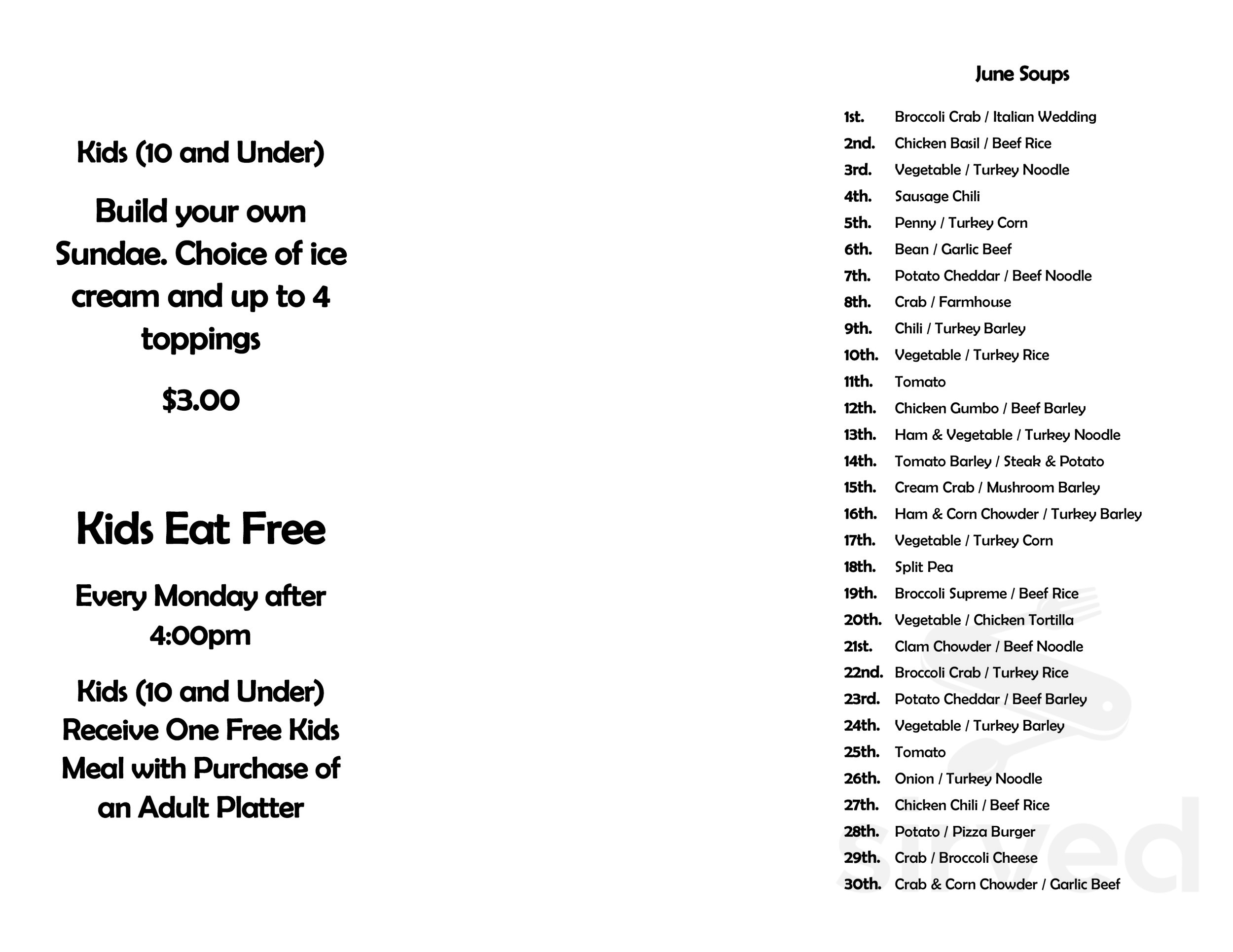 Baugher's Restaurant menu in Westminster, Maryland, USA