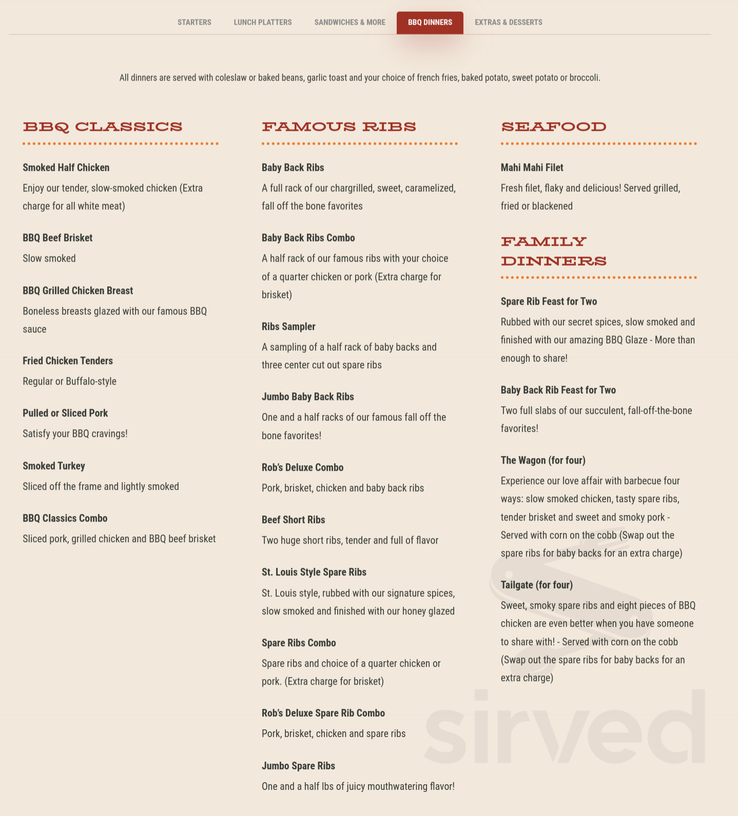 Rob's Family BBQ Plantation menu in Plantation, Florida, USA
