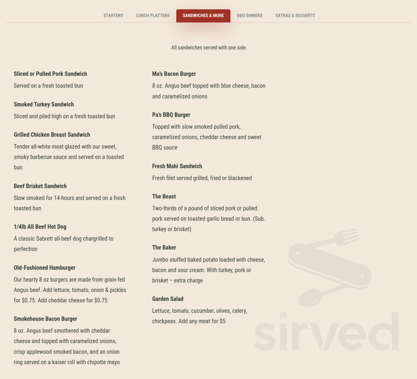 Rob's Family BBQ Plantation menu in Plantation, Florida, USA