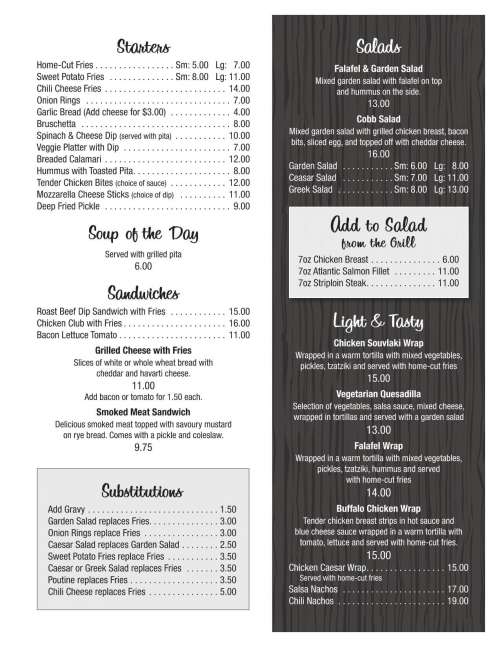 Daffodil Pub menu in Cornwall, Ontario, Canada