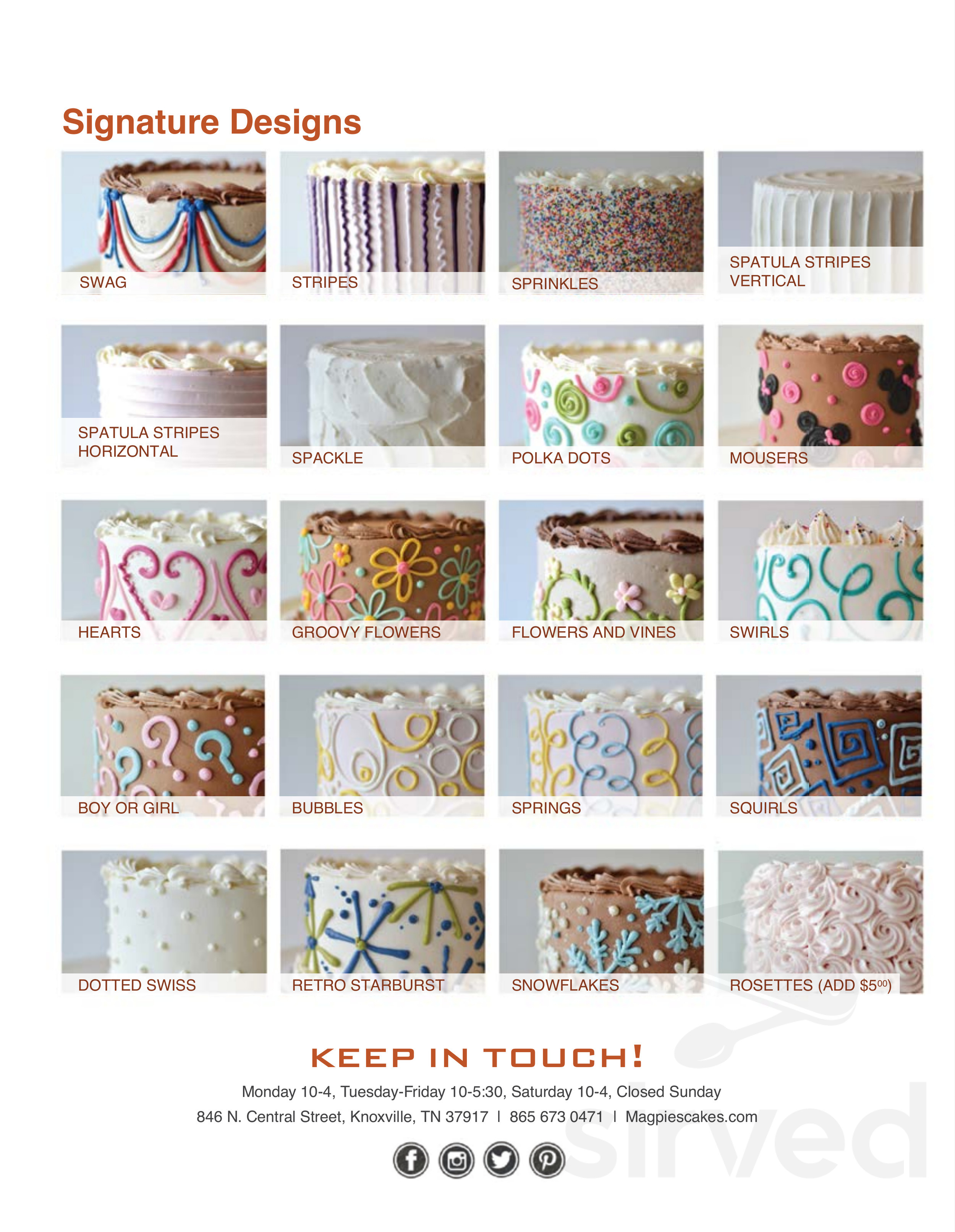 Magpies Bakery menu in Knoxville, Tennessee, USA