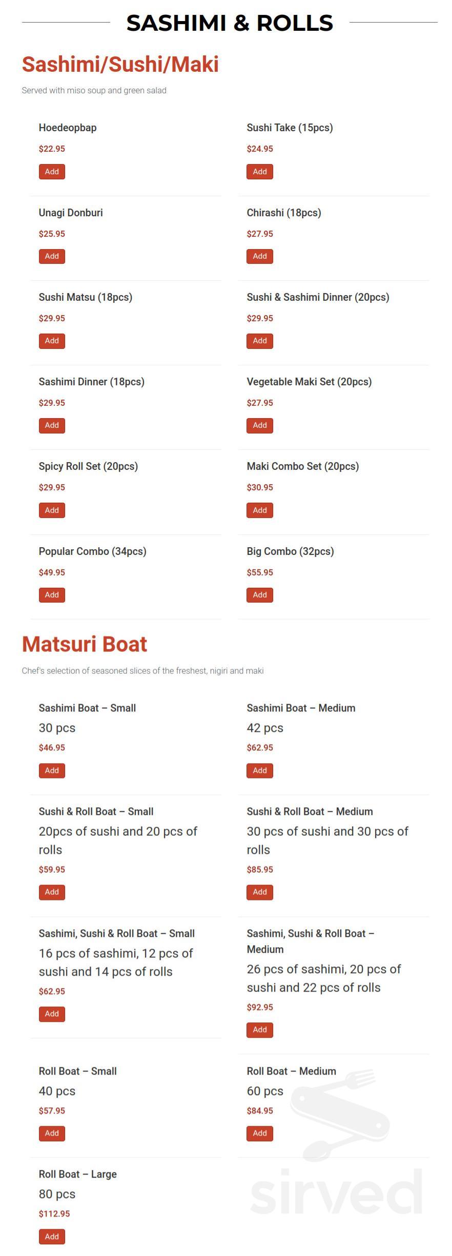 Sho Sushi menus in Newmarket, Ontario, Canada